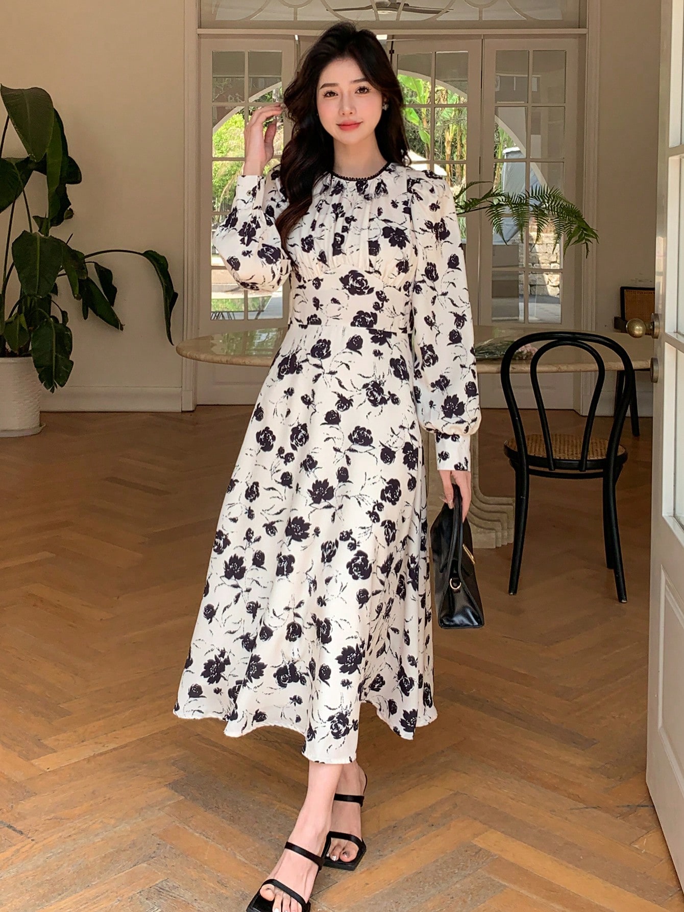 DAZY Allover Floral Print Lantern Sleeve Belted Dress | SHEIN USA