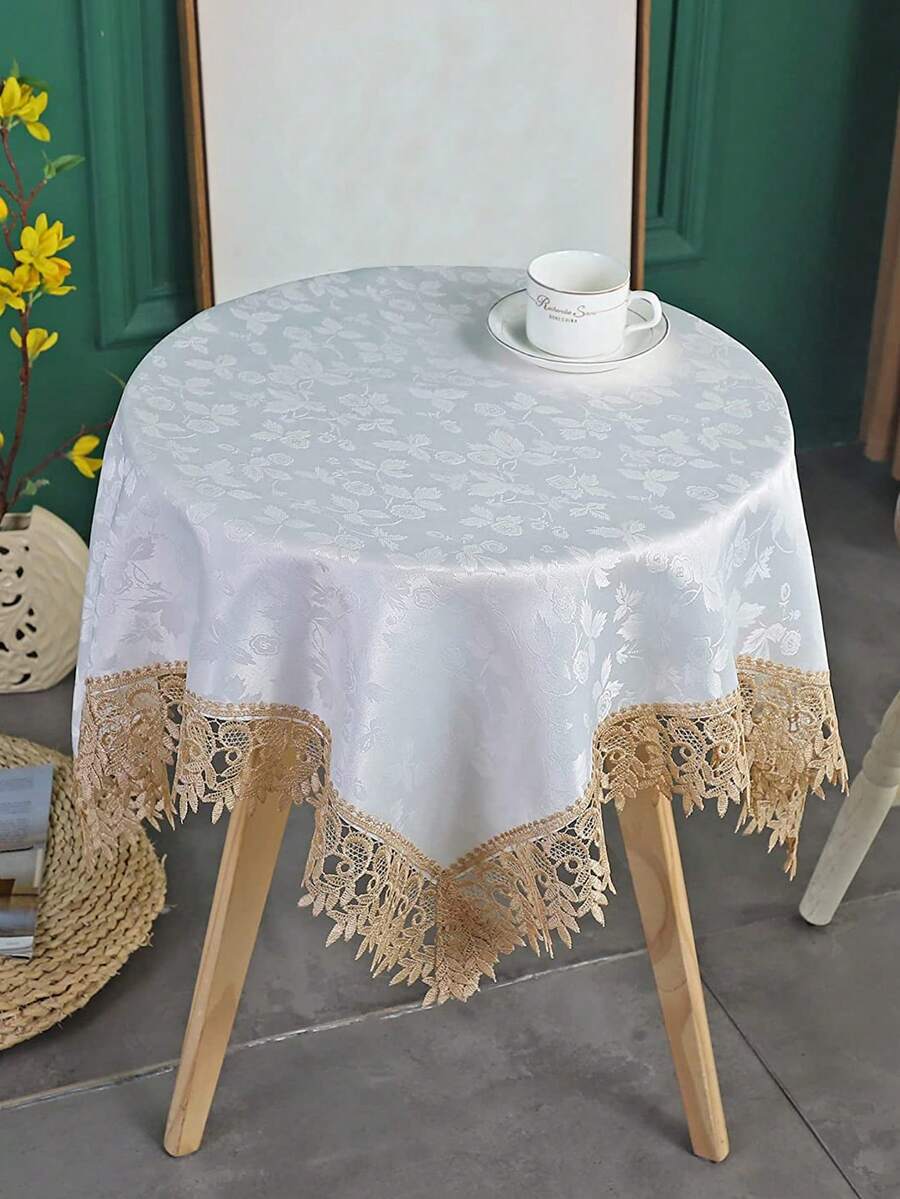 1pc Jacquard Flower Design Tablecloth, Minimalist Lace Decor Decorative ...