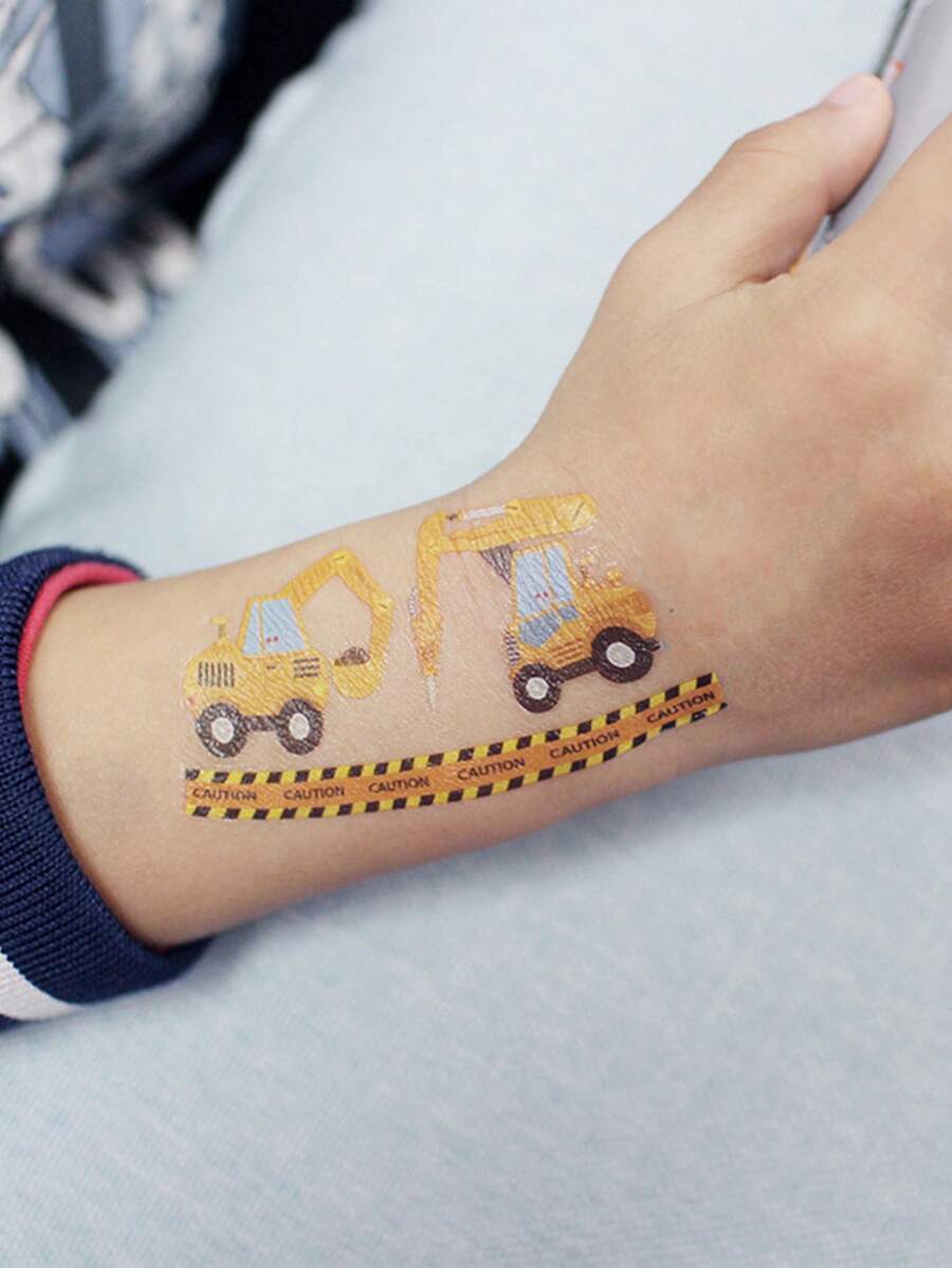6 Sheets Cool Cartoon Engineering Vehicles Temporary Tattoo Stickers ...