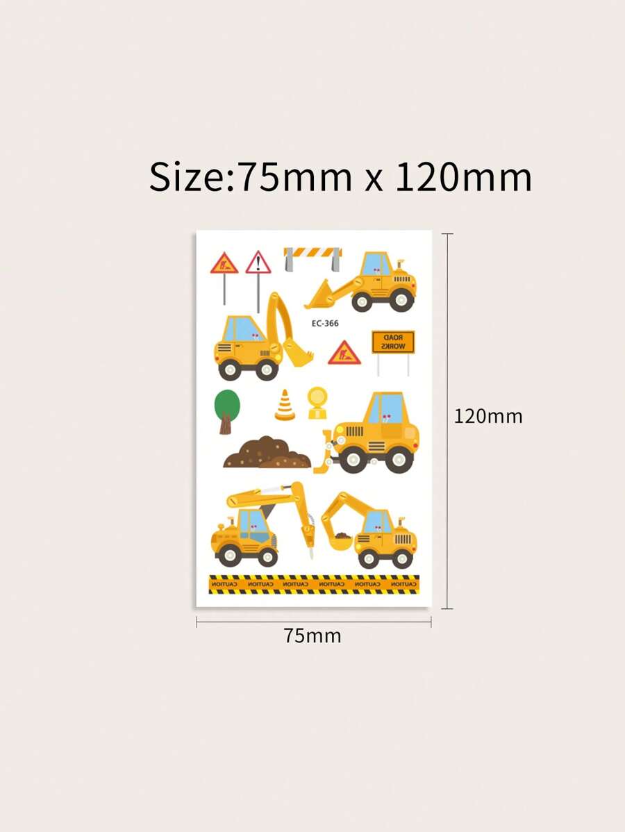 6 Sheets Cool Cartoon Engineering Vehicles Temporary Tattoo Stickers ...