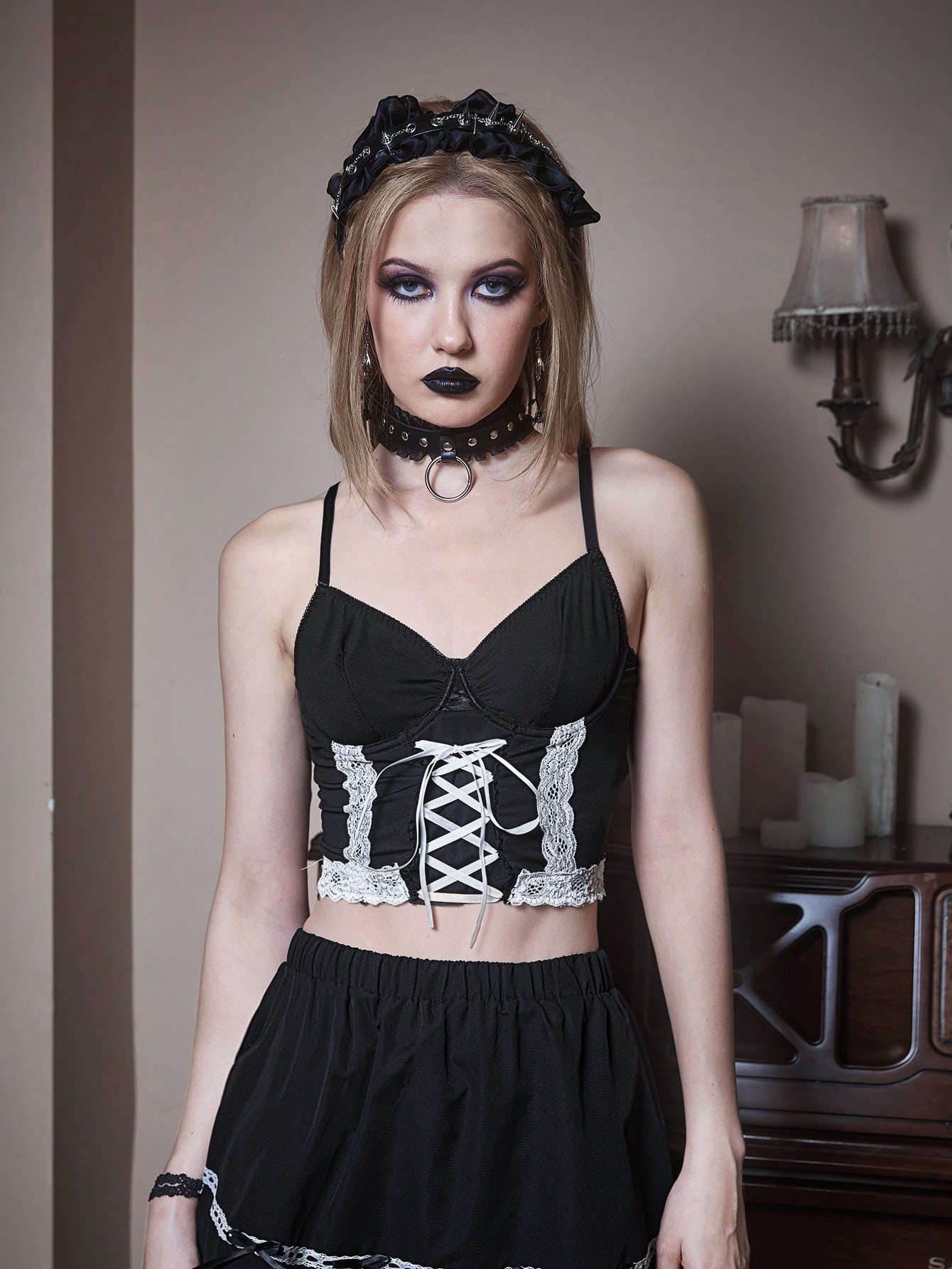 Goth Contrast Lace Cami Top | SHEIN USA