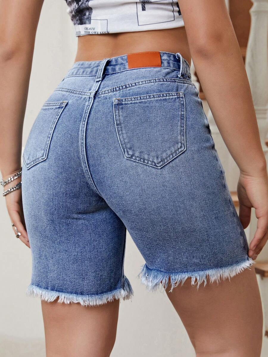 SHEIN EZwear Raw Hem Denim Shorts | SHEIN USA