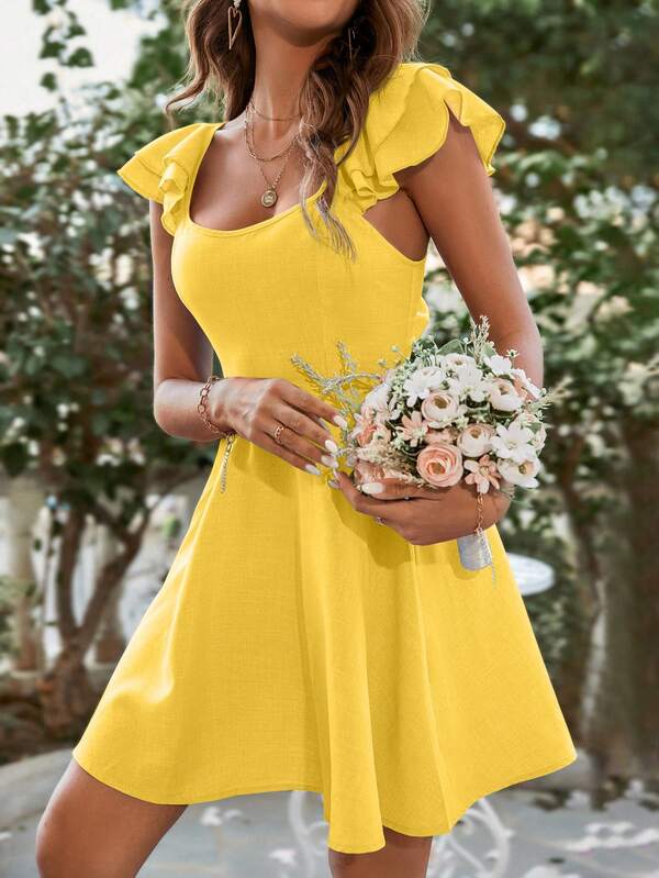 SHEIN VCAY Solid Ruffle Trim A-line Dress | SHEIN USA