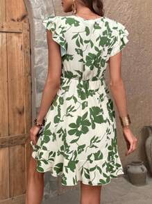 SHEIN VCAY Floral Print Butterfly Sleeve Ruffle Hem Dress | SHEIN USA