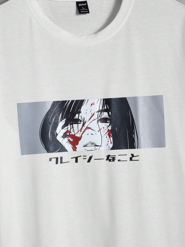 Anime Guys Japanese Letter & Figure Graphic Tee | SHEIN USA