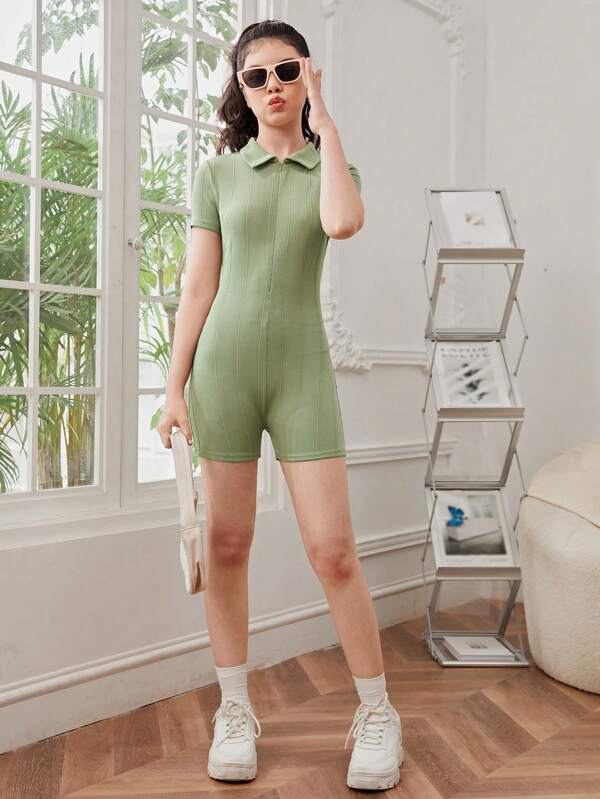 SHEIN Teen Girls Ribbed Knit Unitard Romper | SHEIN UK