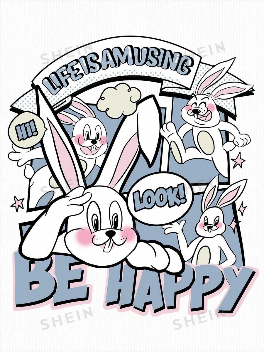 SHEIN EZwear Easter Cute Style Short Sleeve T-Shirt For Women With Long ...