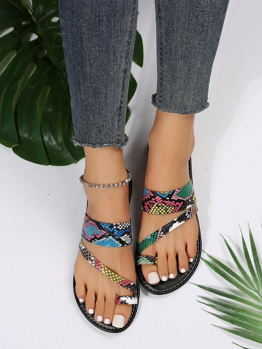 Funky Sandals For Women, Snakeskin Embossed Thong Sandals | SHEIN USA