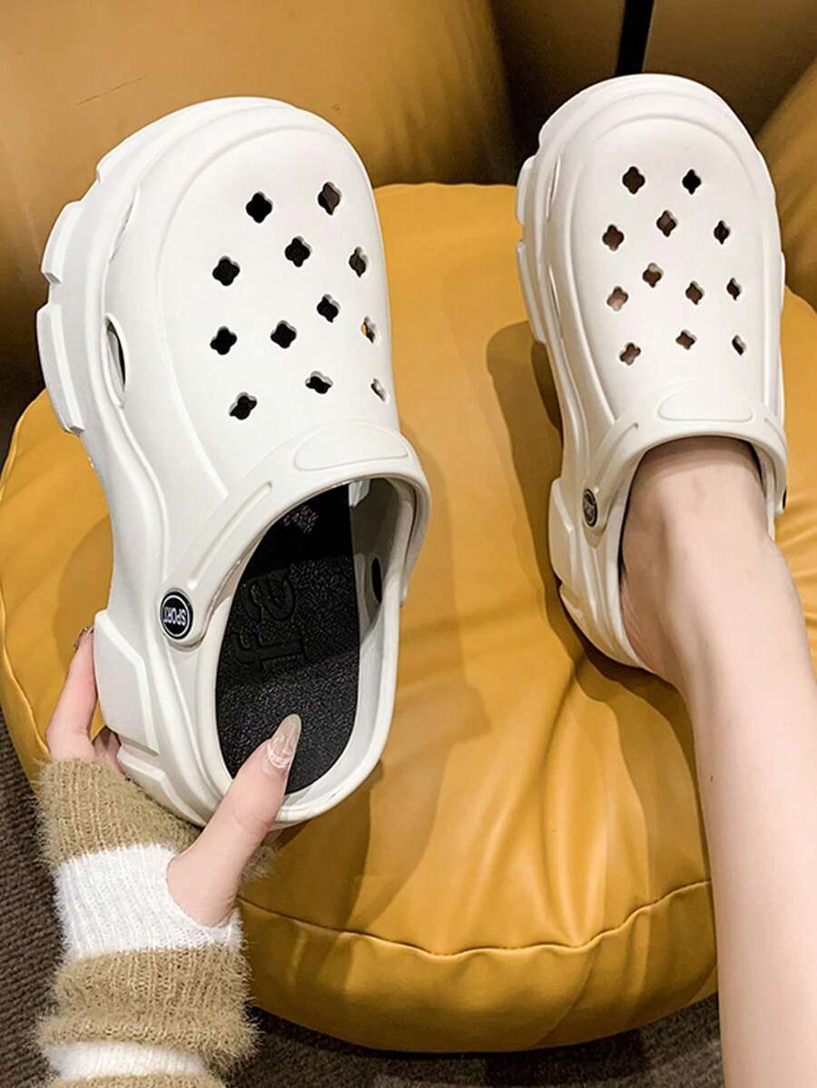 Fashion White Vented Clogs For Women, Hollow Out Design Two Way Wear ...