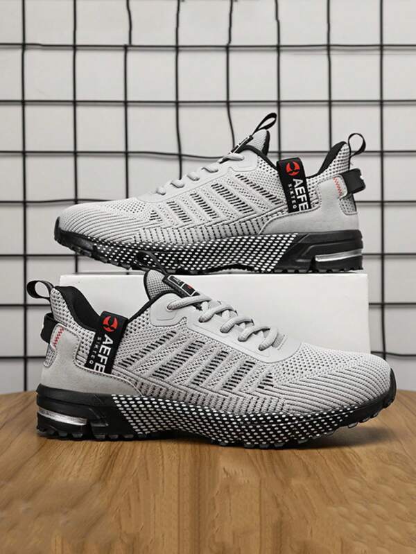 Men Letter Patch Decor Lace Up Sneakers, Sporty Outdoor Fabric Running ...