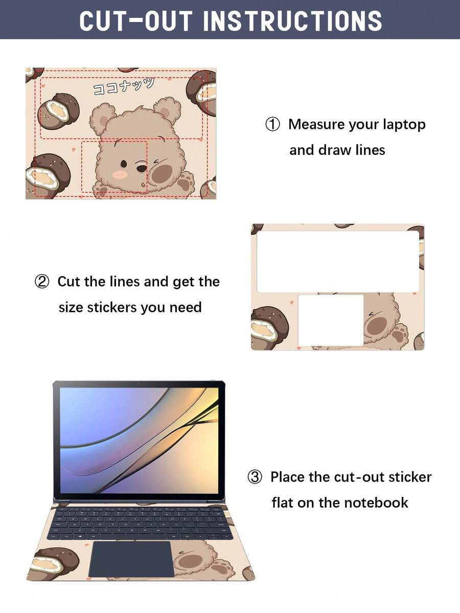 1set Cartoon Bear Pattern PVC Universal Laptop Sticker | SHEIN USA