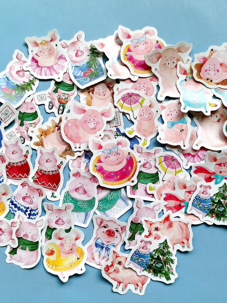 40pcs Cartoon Pig Pattern Assorted Sticker, Cute Sticker For School ...