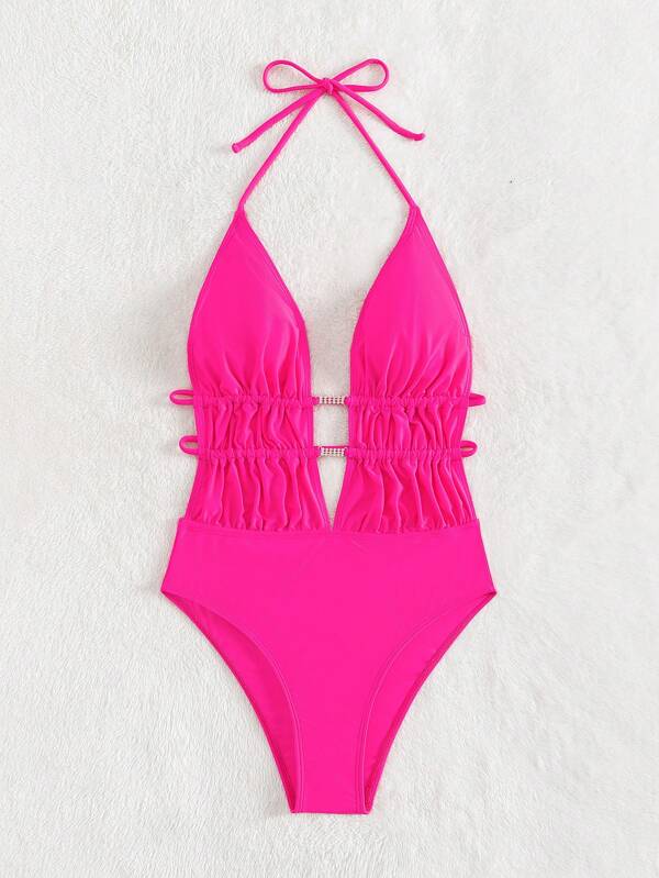 Backless Halter One Piece Swimsuit | SHEIN UK