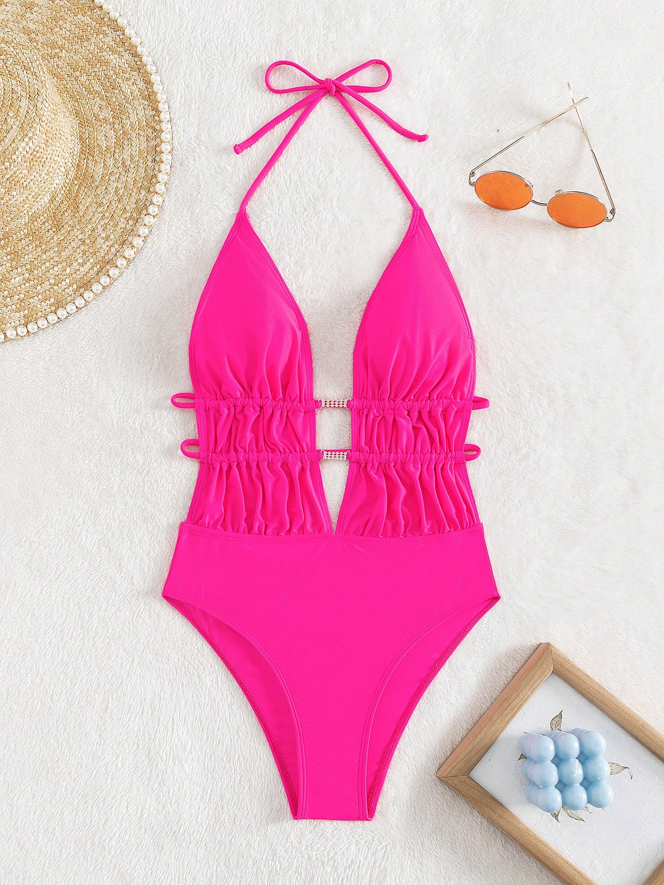 Backless Halter One Piece Swimsuit Shein Usa