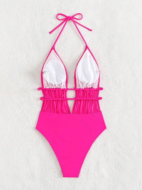 Backless Halter One Piece Swimsuit Shein Usa