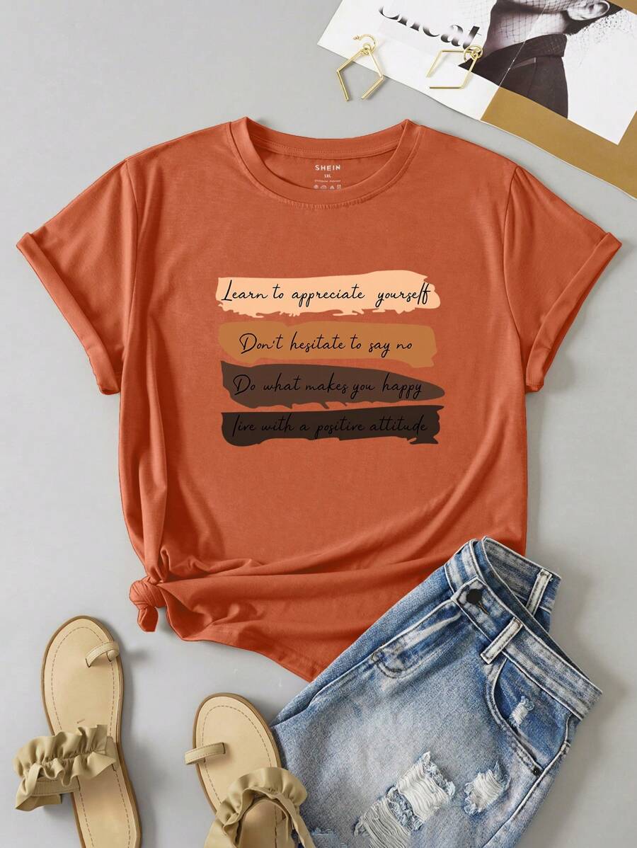 SHEIN LUNE Taglie Forti Maglietta con grafica slogan | SHEIN ITALIA