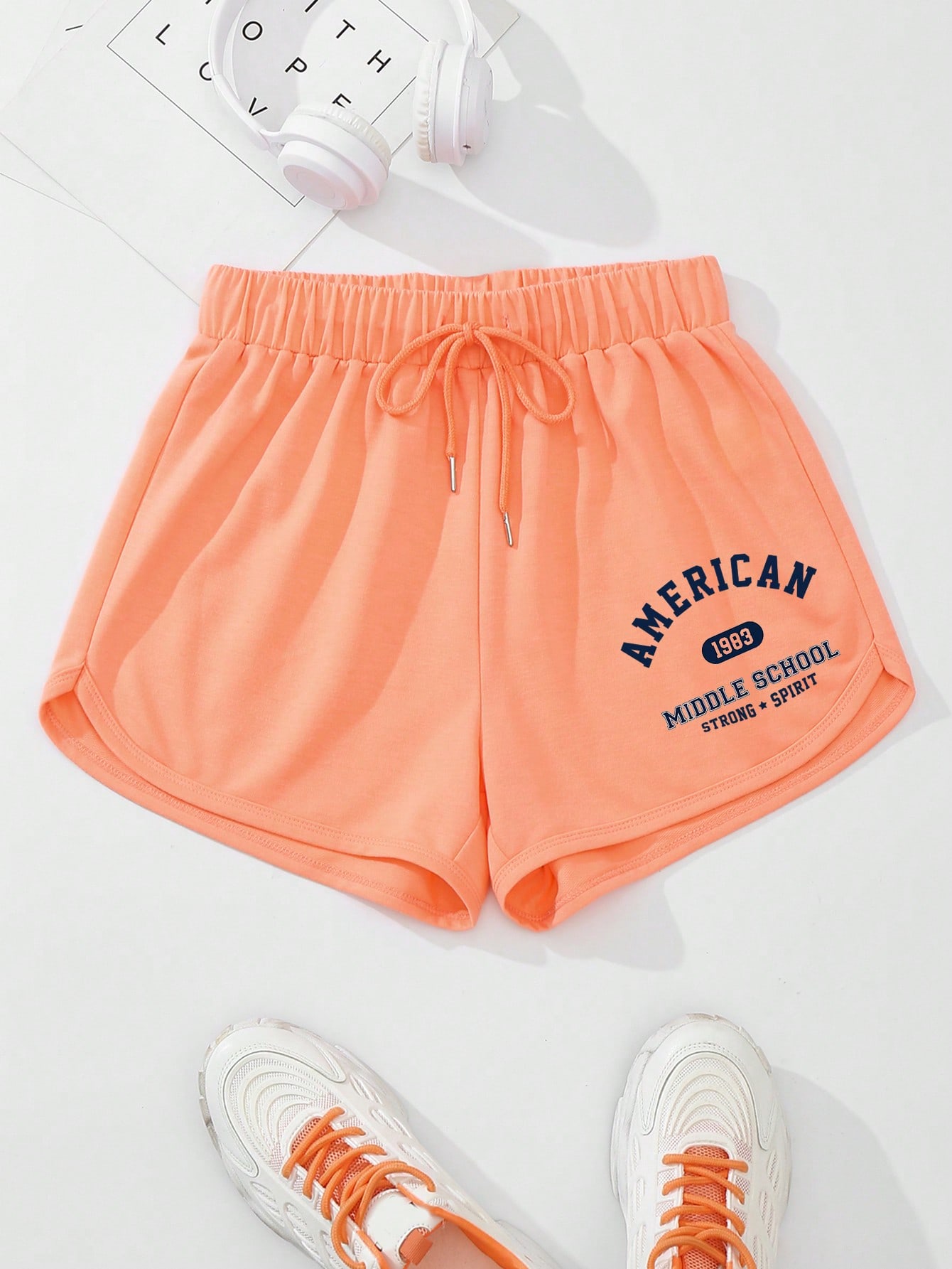 Letter Graphic Drawstring Waist Track Shorts Shein Usa