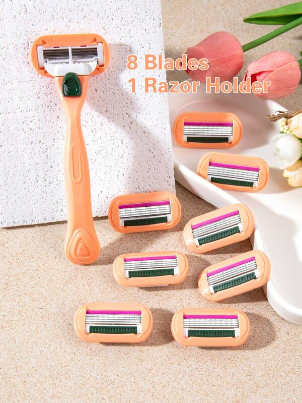 1 Handle+8 Blades/ Women Bikini Manual Safety Razor Blade Hair Removal ...