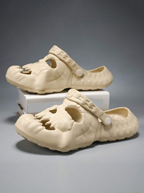 Men Skull Design Cut Out Multi-way Wear Vented Clogs, Fashion Outdoor ...