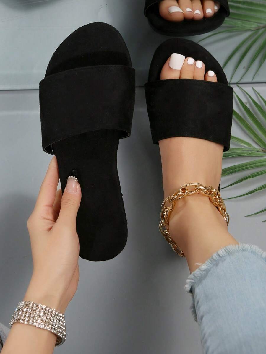 Women Minimalist Single Band Slide Sandals, Fabric Elegant Sandals ...