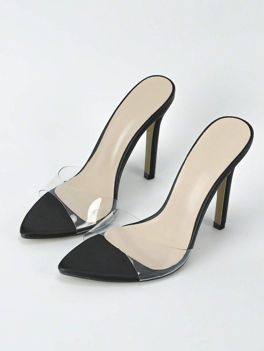 Women's Transparent Glass Heel One-Strap Pointed Toe High Heel Sandals ...
