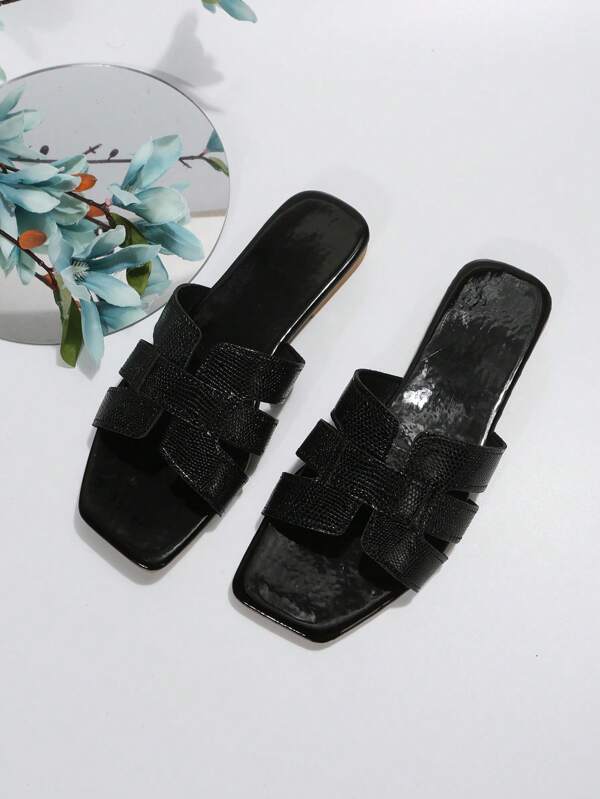 Women Snakeskin Embossed Cut Out Slides, Artificial Leather Elegant ...