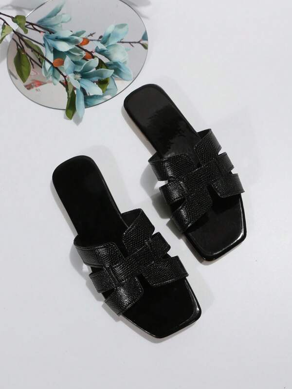 Women Snakeskin Embossed Cut Out Slides, Artificial Leather Elegant ...