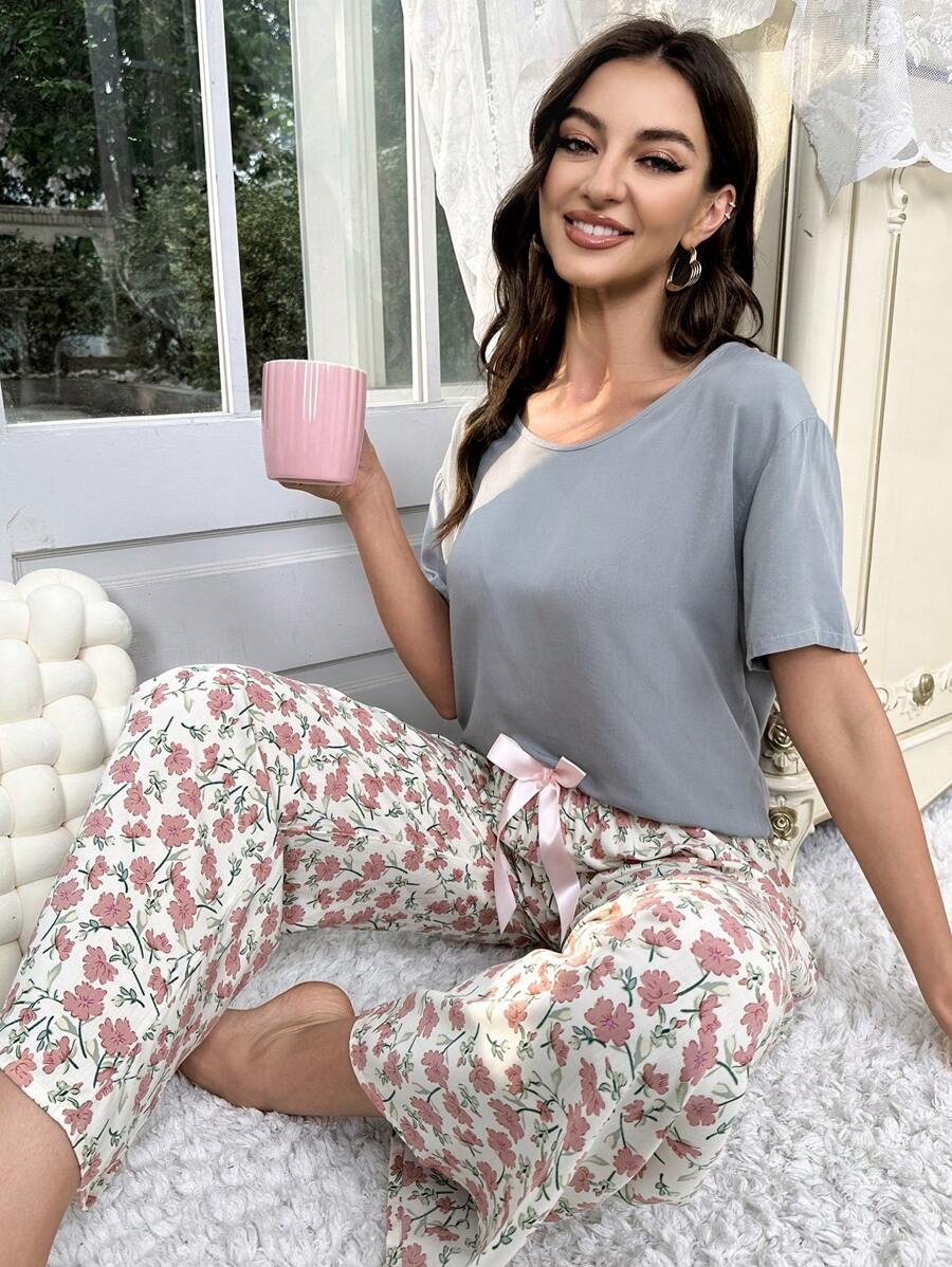 Floral Print Bow Front PJ Set | SHEIN USA