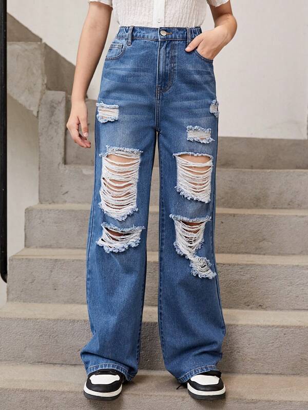 SHEIN Fille adolescente Jean ample déchiré | Mode en ligne | SHEIN FRANCE