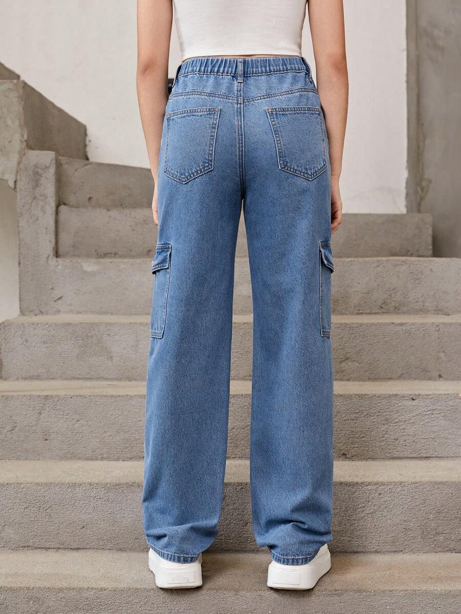 Teen Girls Flap Pocket Cargo Jeans | SHEIN USA