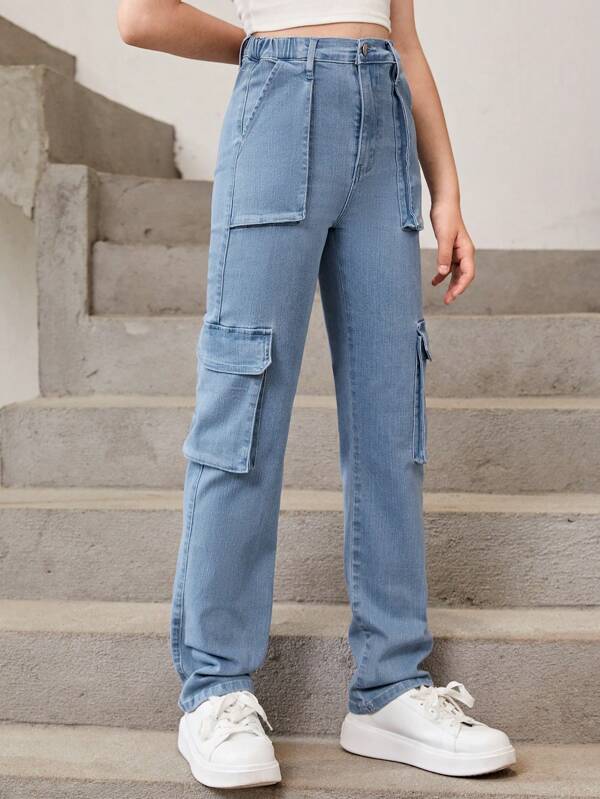 Teen Girls Flap Pocket Side Cargo Jeans | SHEIN USA