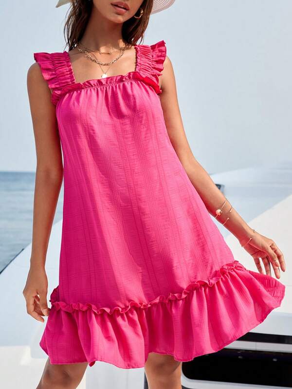 SHEIN VCAY Ruffle Trim Smock Dress | SHEIN