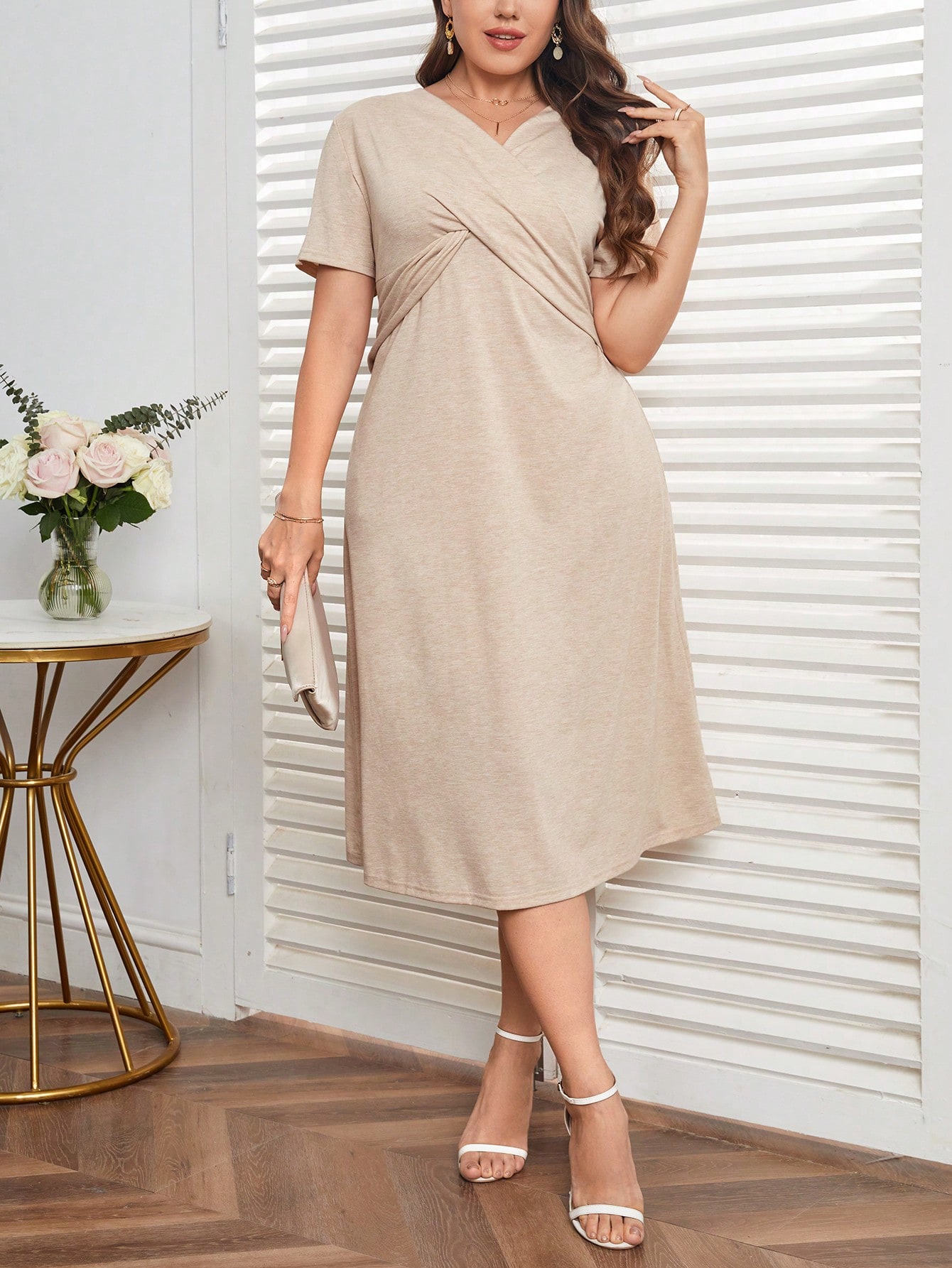 SHEIN Privé Plus Solid Criss Cross Front Dress | SHEIN USA