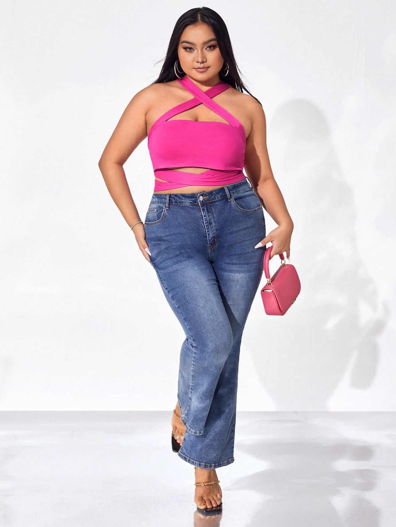 evoluSHEIN X Anitta Plus Crisscross Tie Backless Wide Strap Top | SHEIN USA