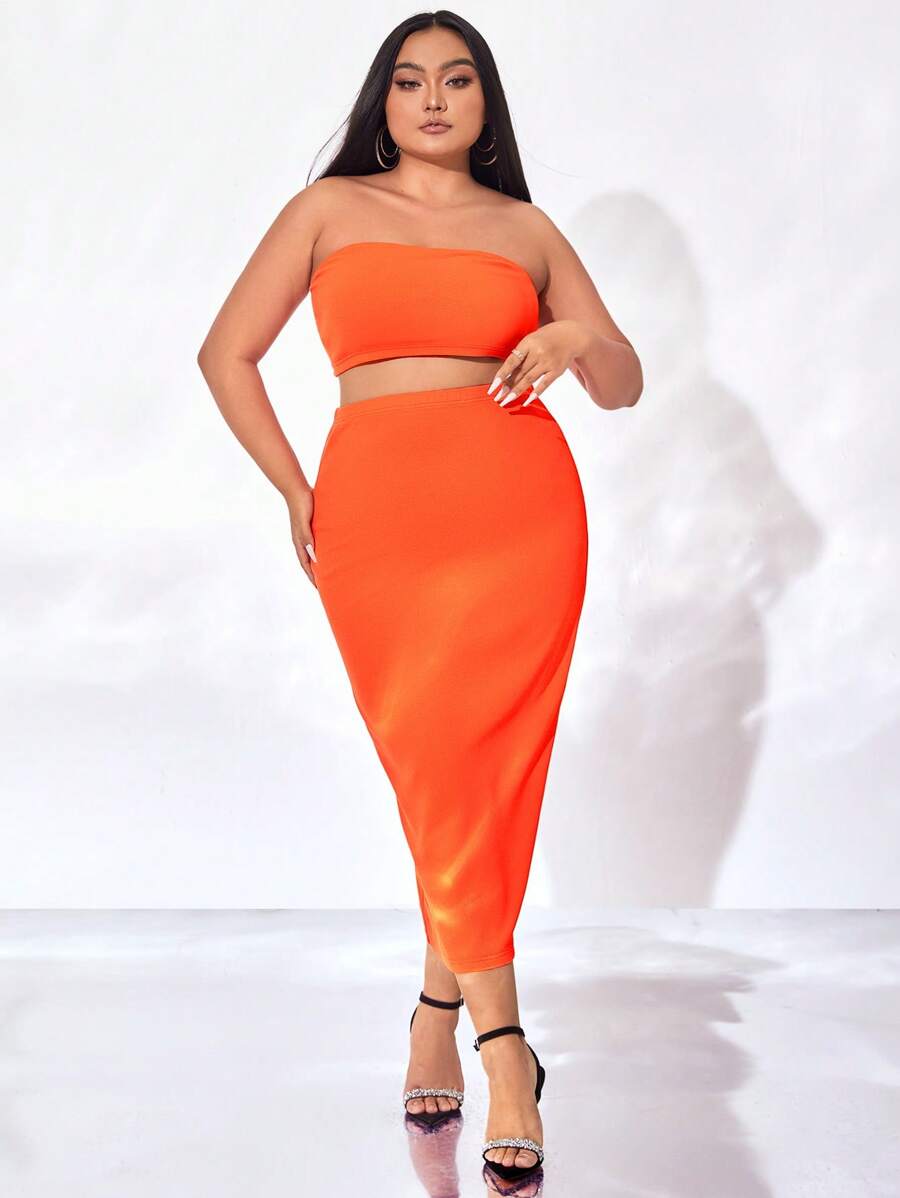 evoluSHEIN X Anitta Groß Größe festes Tube Top und Bleistiftrock ...