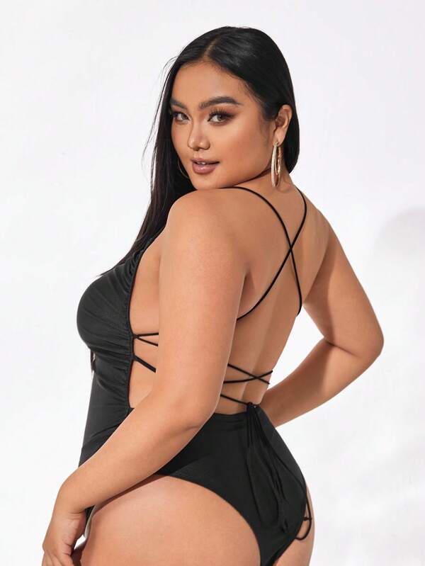 Evolushein X Anitta Plus Lace Up Backless Cami Bodysuit Shein Usa