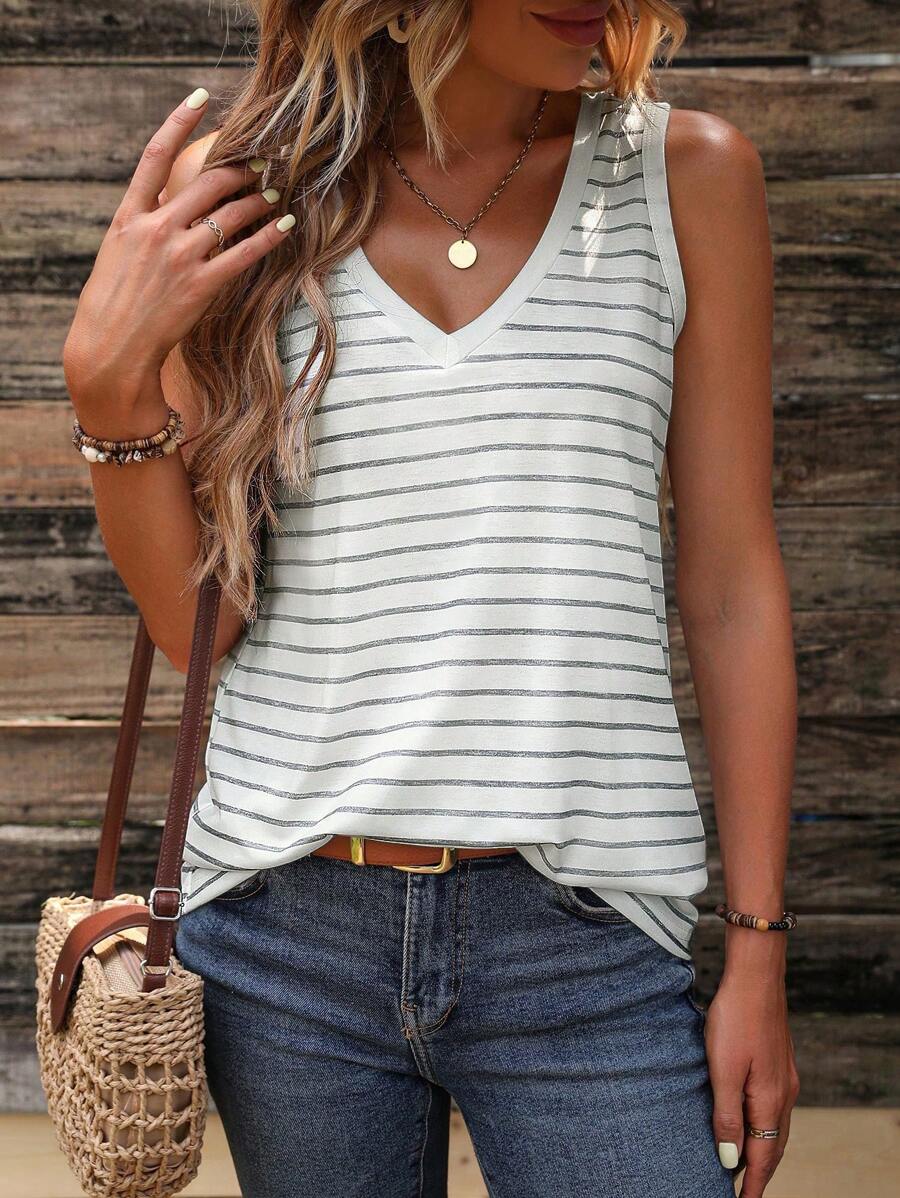 SHEIN LUNE Striped Print Tank Top Graphic Tees Women Tops | SHEIN USA