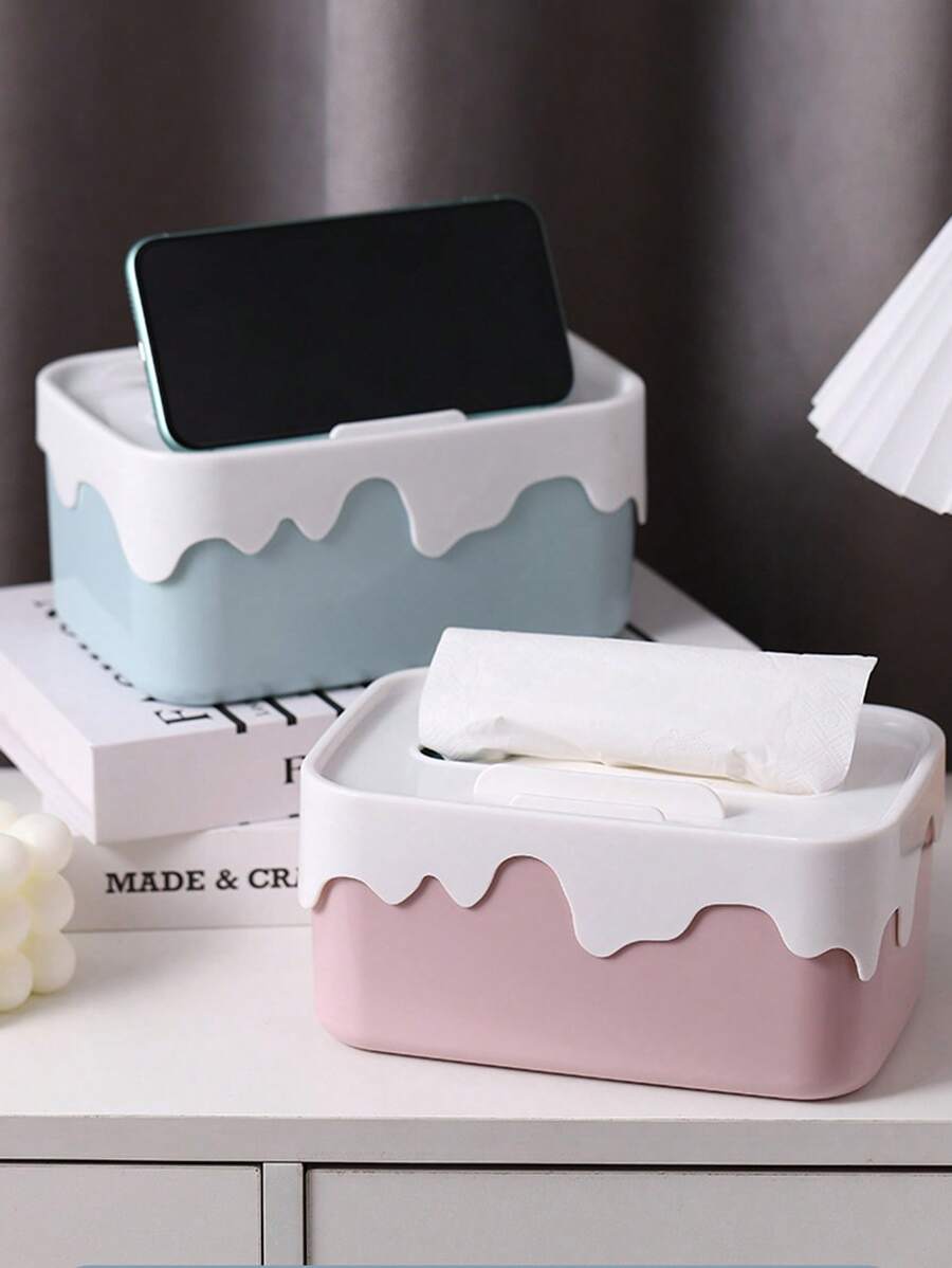 1pc PP Tissue Storage Box, Cute Color Block Tissue Box Cover Holder For ...