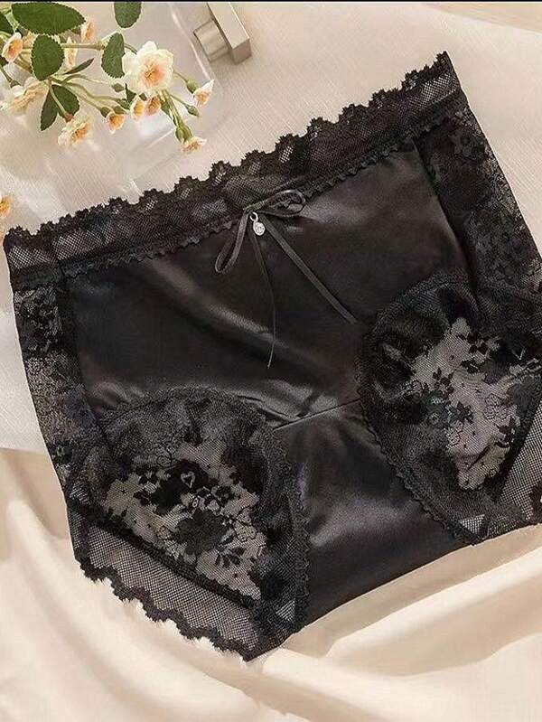 Nina Bonheur Contrast Lace Bow Front Lace Brief | SHEIN UK