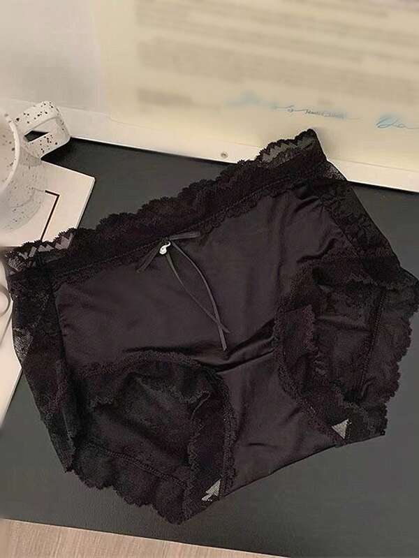 Nina Bonheur Contrast Lace Bow Front Lace Brief | SHEIN EUR