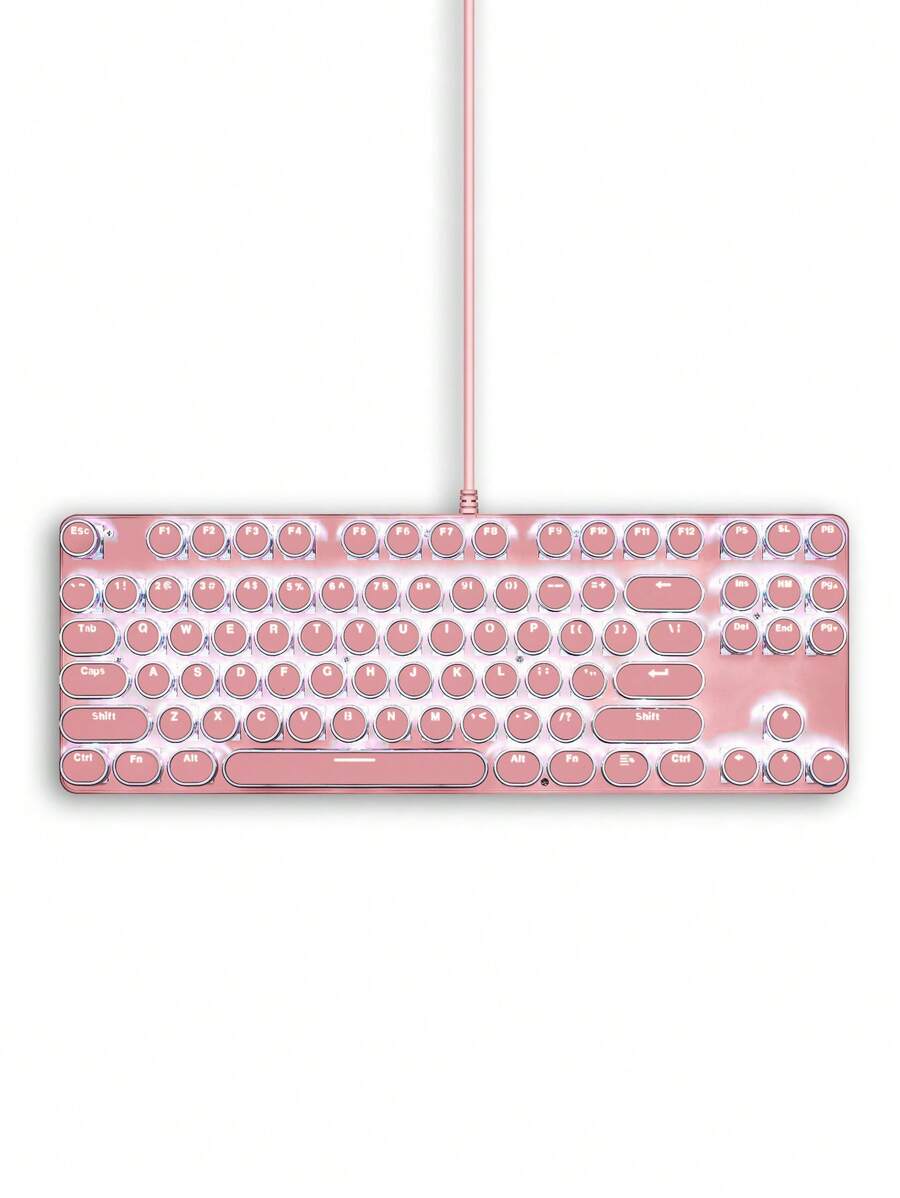 shipadoo Teclado y ratón de máquina de escribir rosa, teclado mecánico ...
