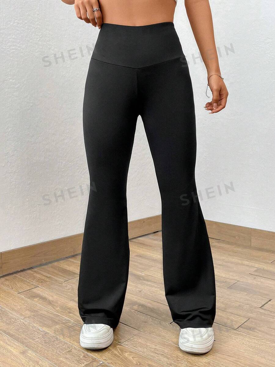 SHEIN EZwear Summer Black Solid Flare Leg Pants Flare Leggings | SHEIN USA