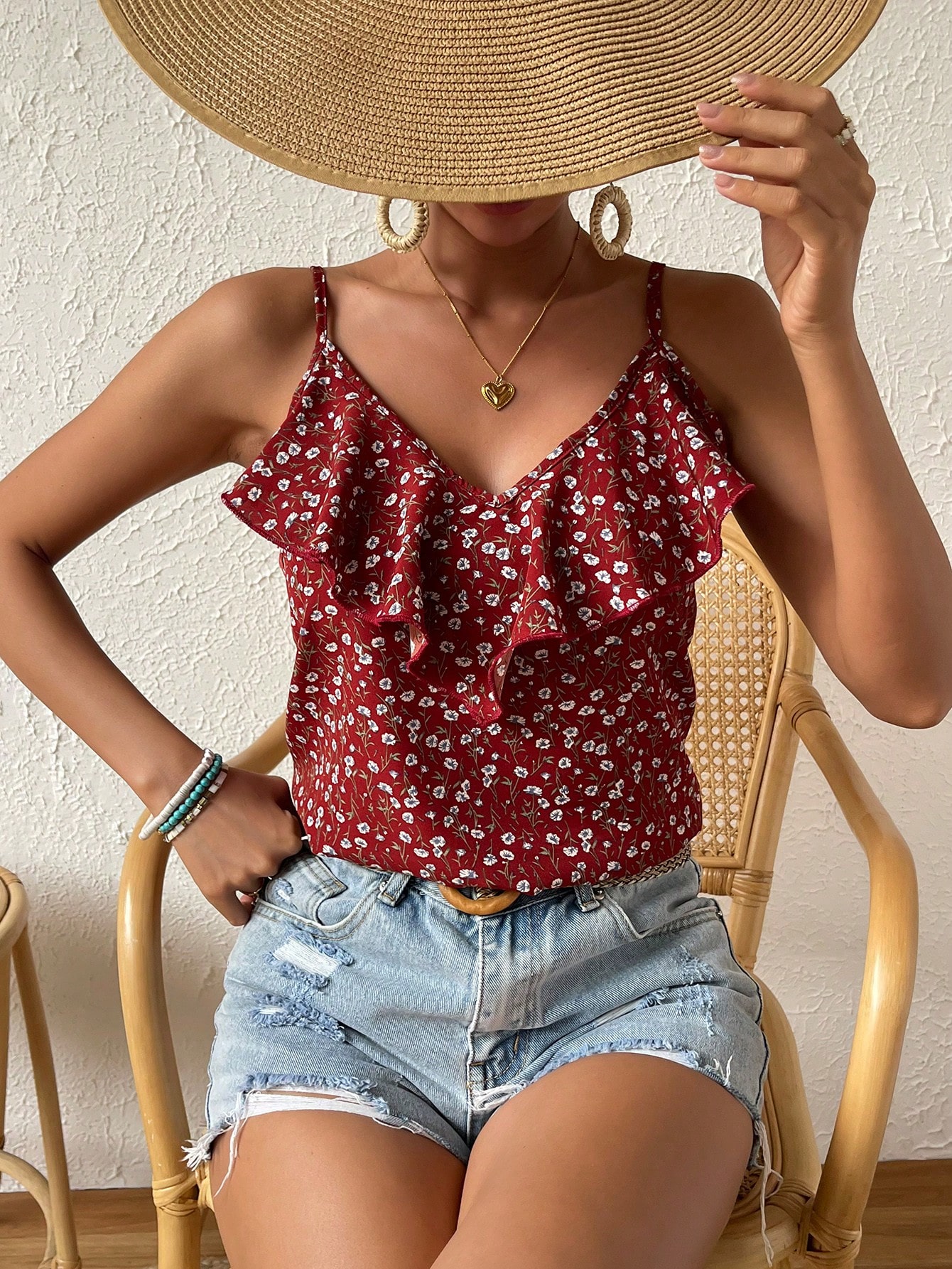 Shein Lune Ditsy Floral Print Ruffle Trim Cami Top Shein Eur