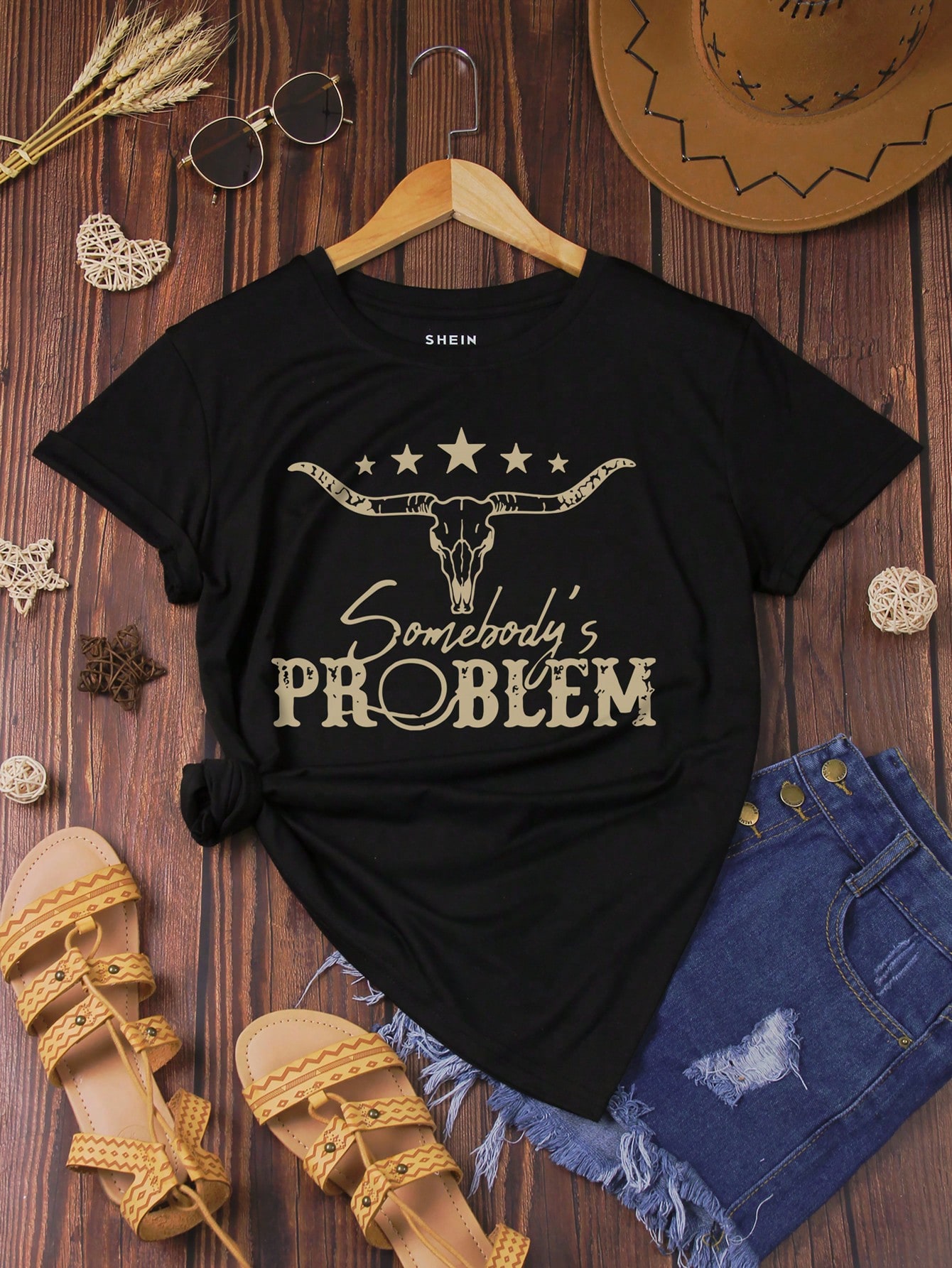 Shein Lune Star And Letter Graphic Tee Shein Usa