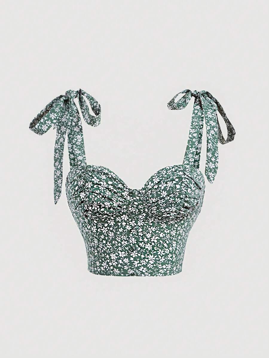 SHEIN MOD Ditsy Floral Tie Shoulder Wide Straps Top | SHEIN USA