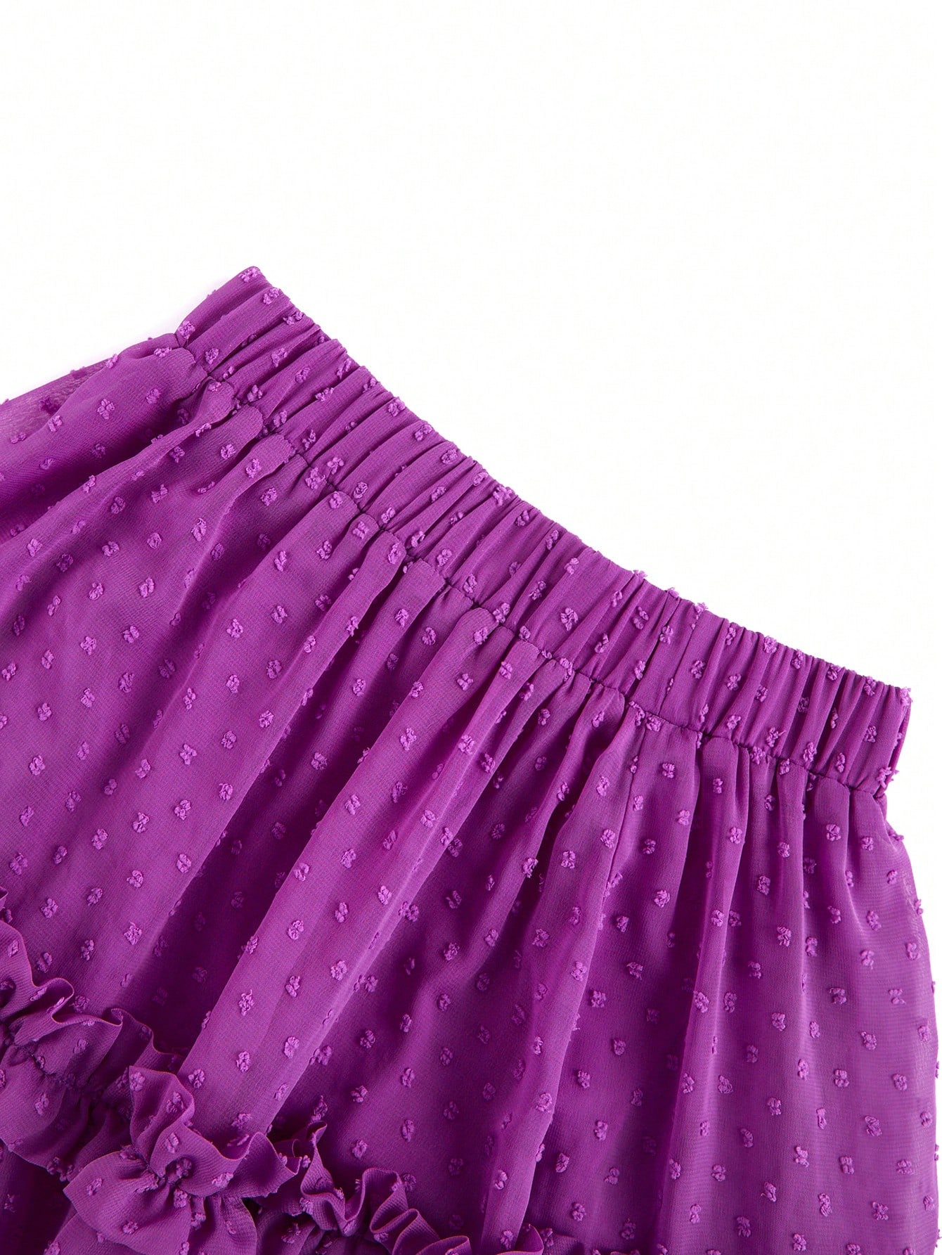 Swiss Dot One Shoulder Crop Top And Frill Trim Skirt Shein