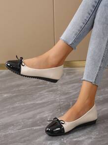 Women Round Toe Bow Decor Two Tone Ballet Flats | SHEIN USA