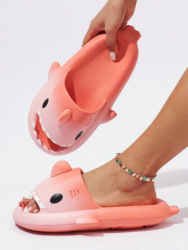 Women Ombre Cartoon Shark Design Slides, Preppy Summer EVA Slides ...