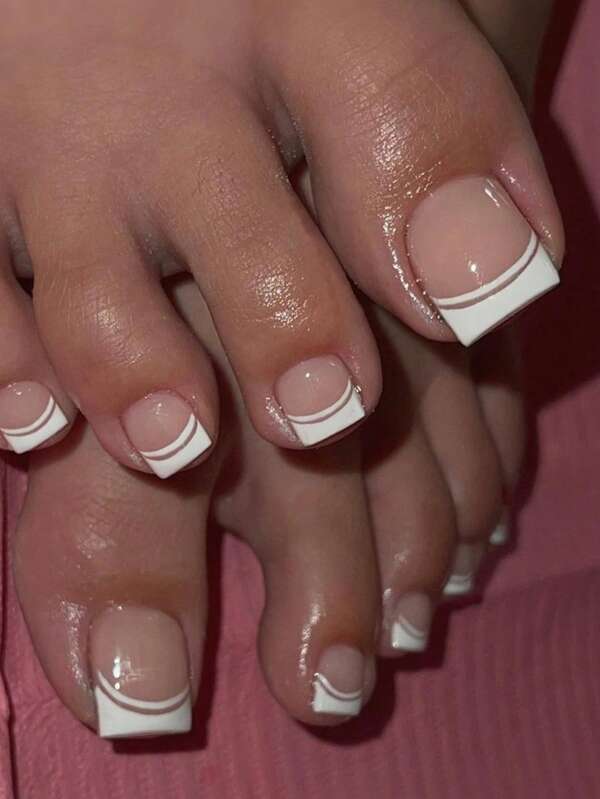 Upgrade Your Look with 24pcs Short Square White French Lines Style Fake ... Upgrade Your Look with 24pcs Short Square White French Lines Style Fake ...