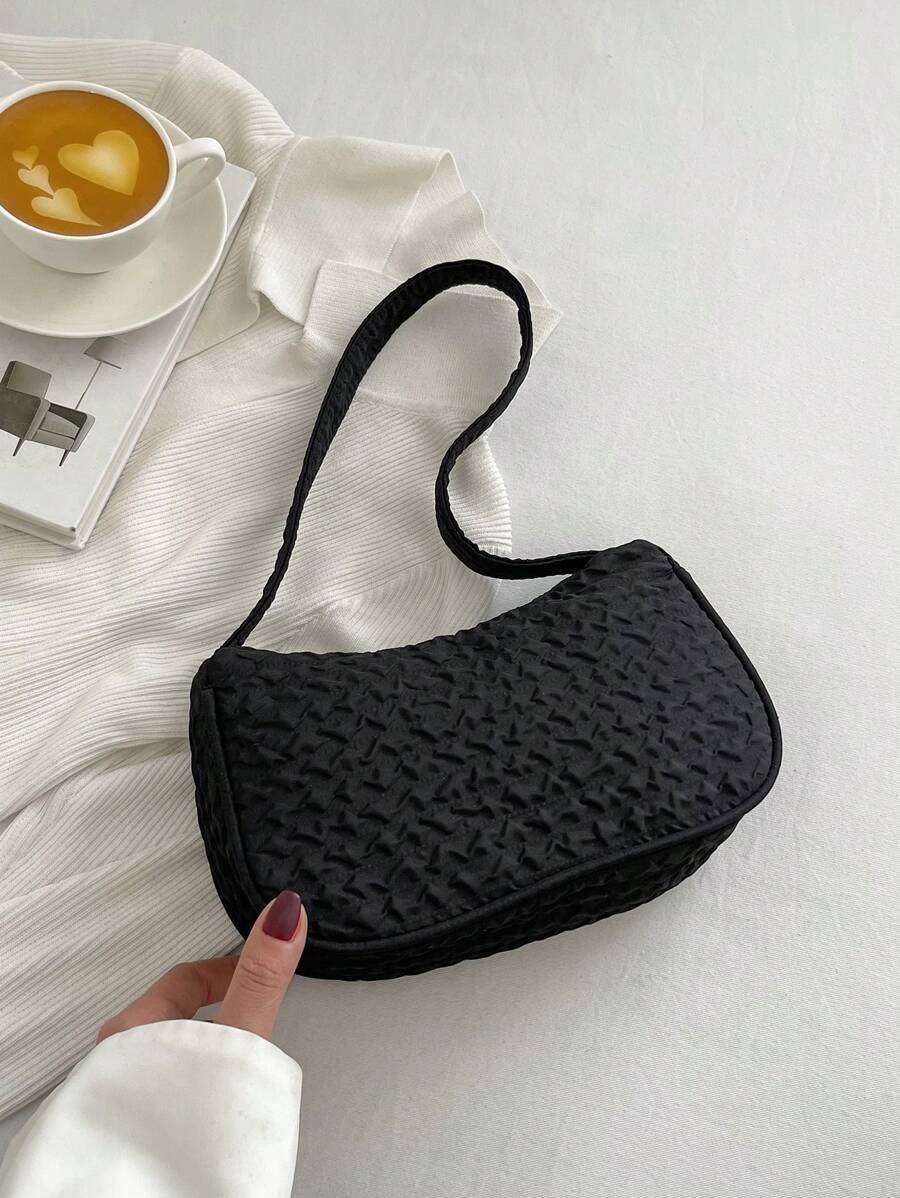 Kleine tas met ruches Minimalistisch effen zwart | SHEIN Nederland